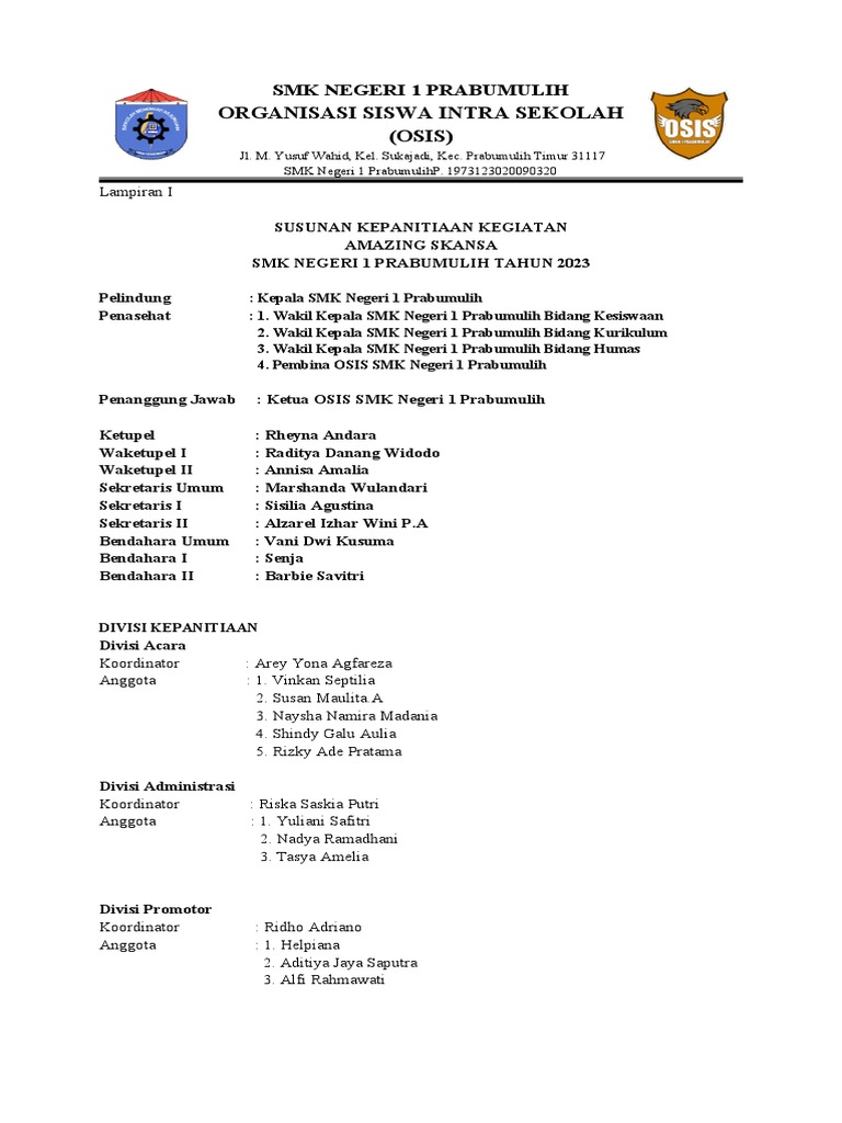 Susunan Kepanitiaan Event Amazing Skansa | PDF