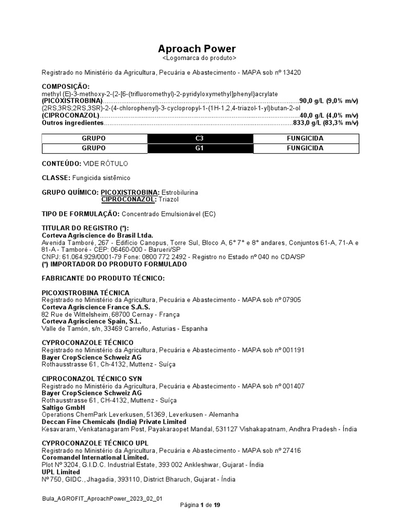 Bula do Fungicida Aproach Power | PDF | Nuvem | Ferimento