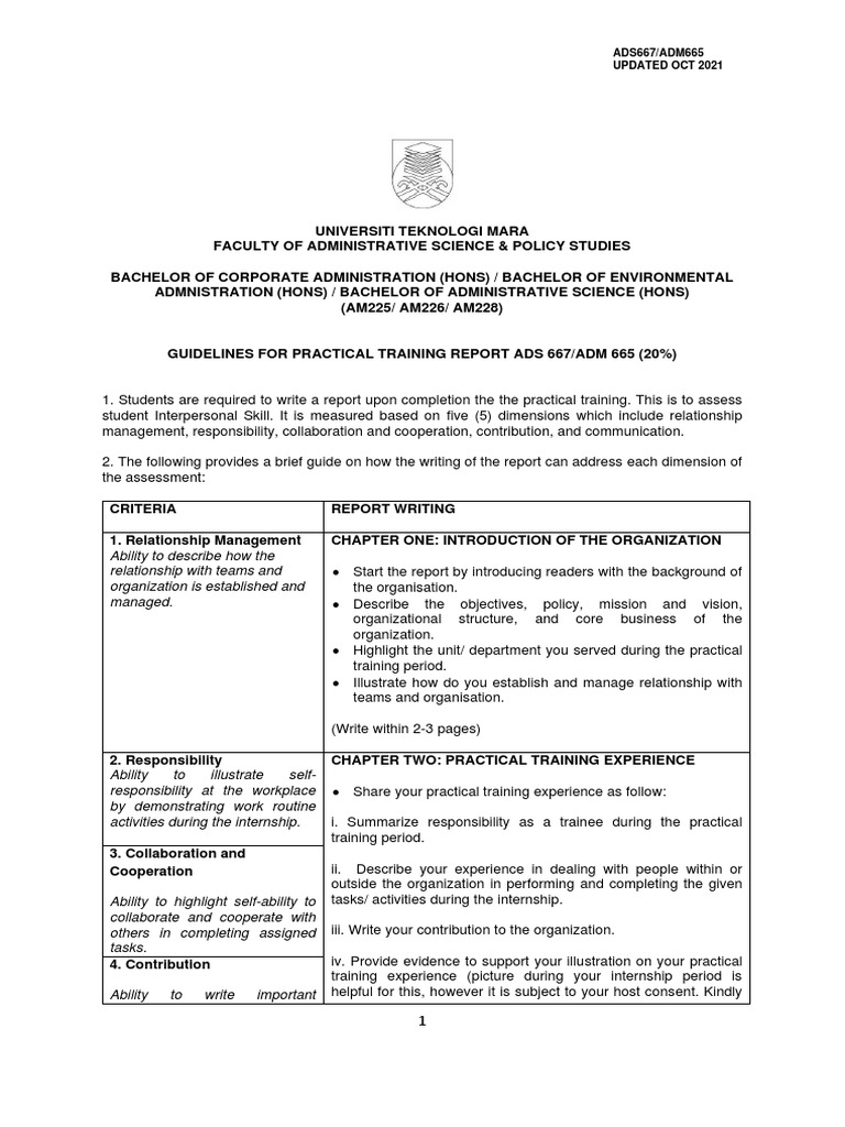 Guideline For Practical Training Report - Updated Oct 2021 | PDF | Swot Analysis | Business