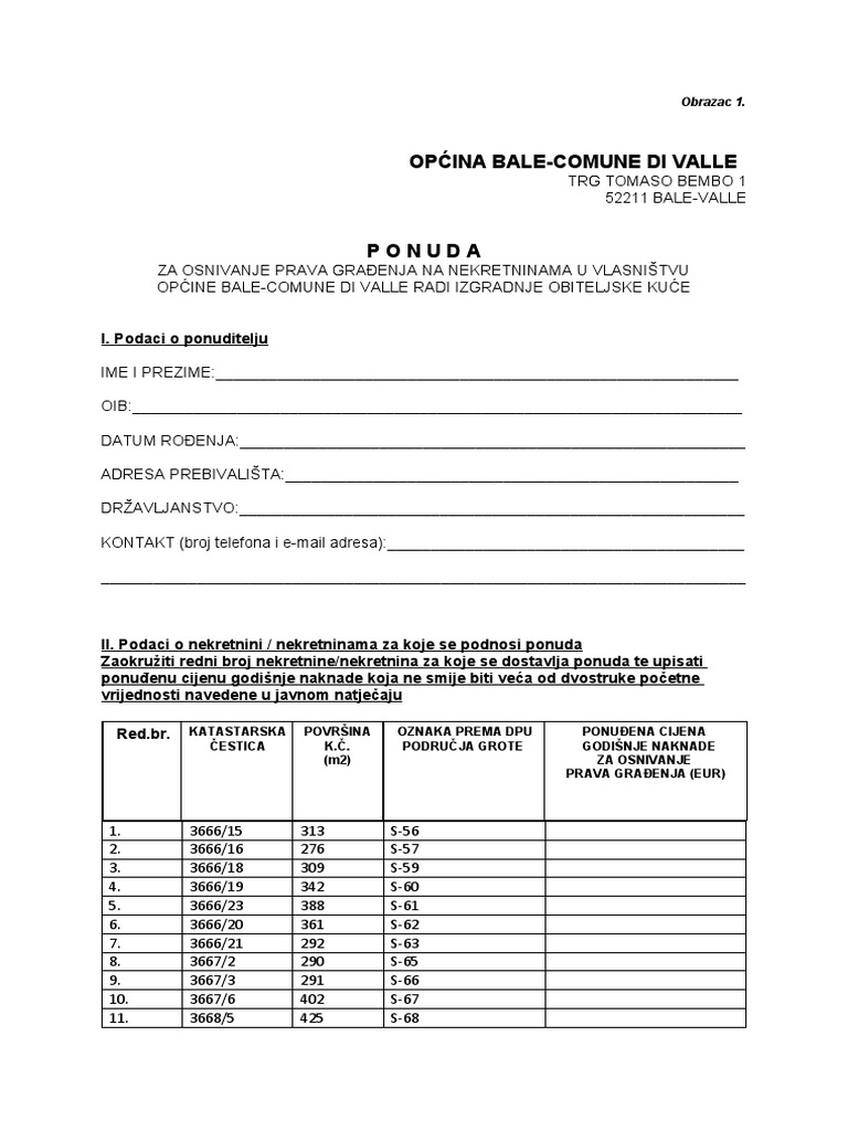 Obrazac 1. - Ponuda 1 | PDF