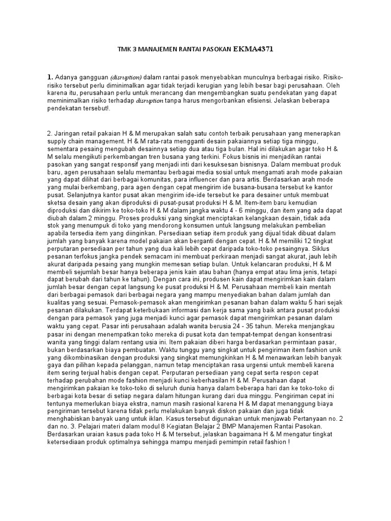 TMK 3 Manajemen Rantai Pasokan Ekma4371 2023 | PDF