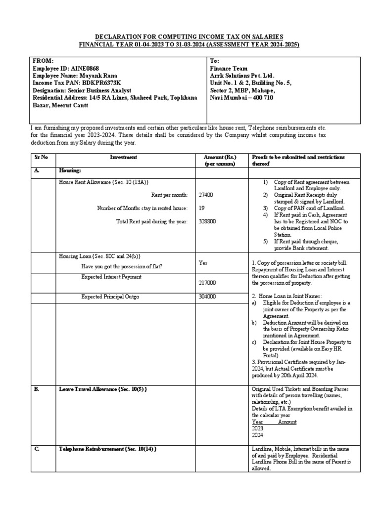 2023 04 25 17 32 23 TDS Declaration Form For FY 2023 24 | PDF ...