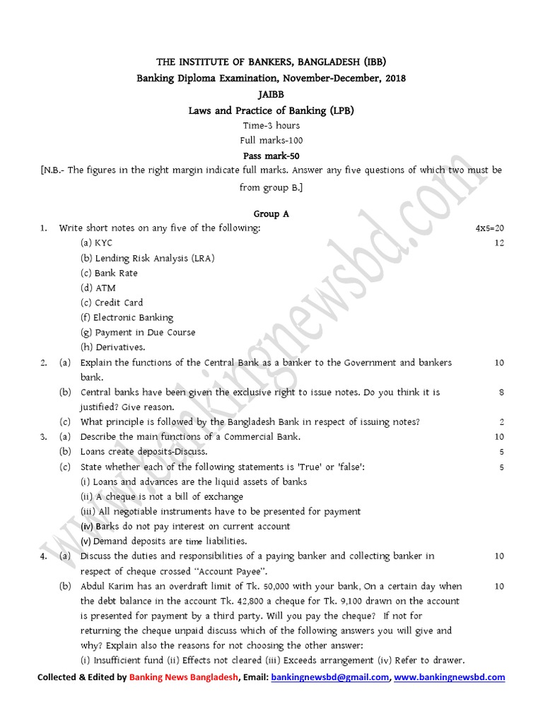 2018 Jaibb Lpb Nov Pdf Banks Cheque