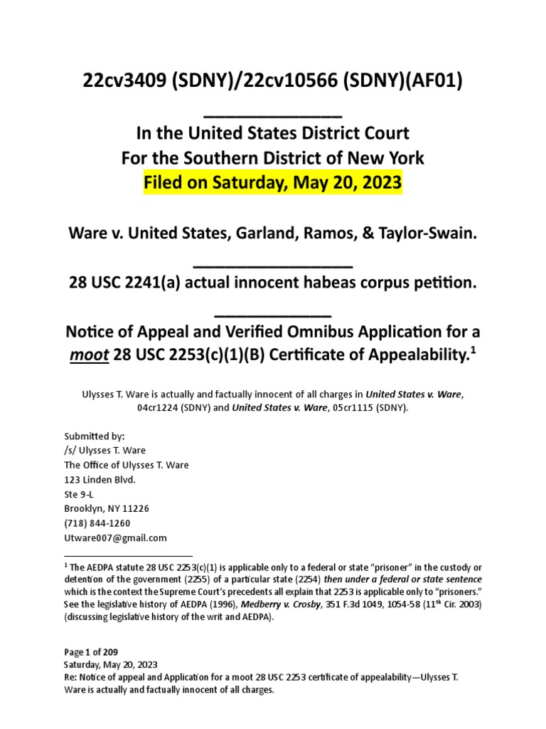 AF (01) - Notice of Appeals and Application For 2253 Certificate of ...
