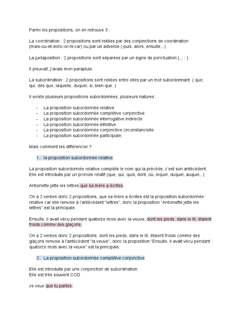 Propositions subordonnées en français | PDF | Clause | Typologie ...