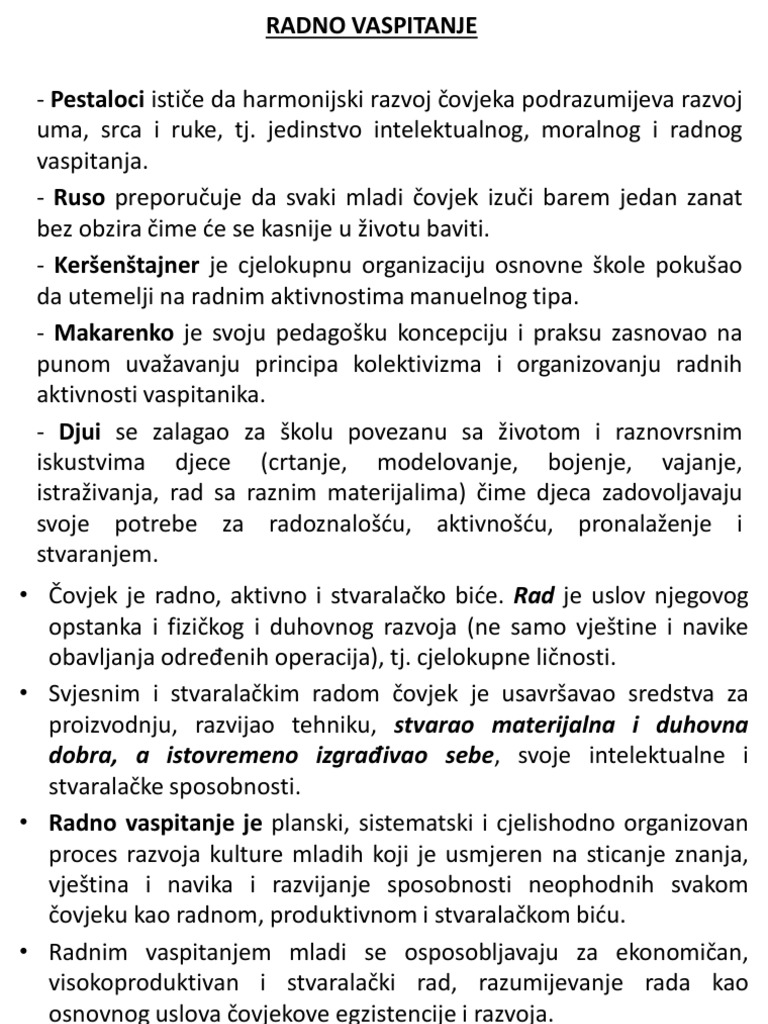 Radno Vaspitanje Kao Komponenta Razvoja Licnosti | PDF