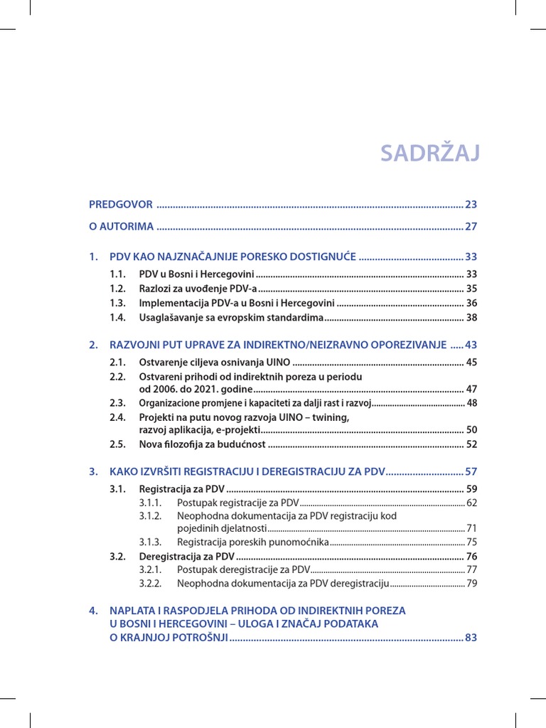 Sadržaj PRAKTICNA PRIMJENA PDV A U BiH | PDF