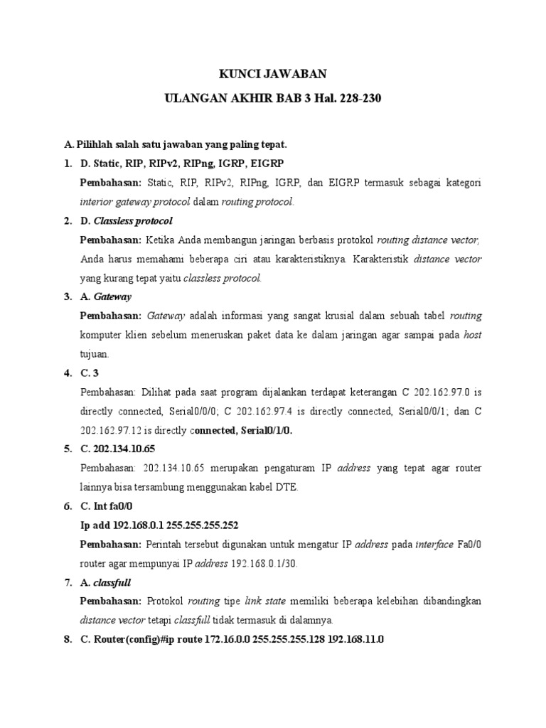 Kunci Jawaban dan Pembahasan Routing Bab 3 | PDF