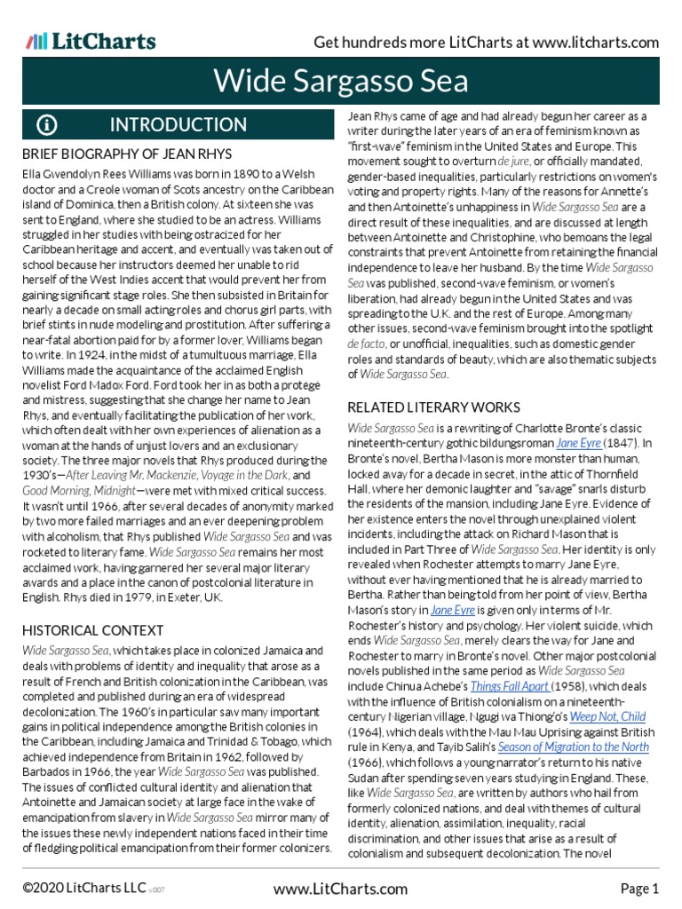 Wide Sargasso Sea LitChart | PDF