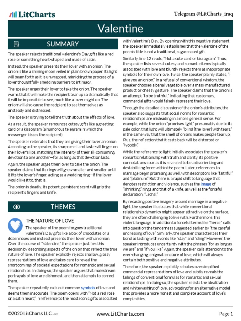 Valentine LitChart | PDF | Poetry | Love