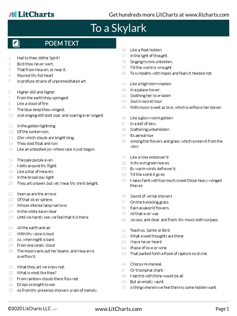 To A Skylark LitChart | PDF