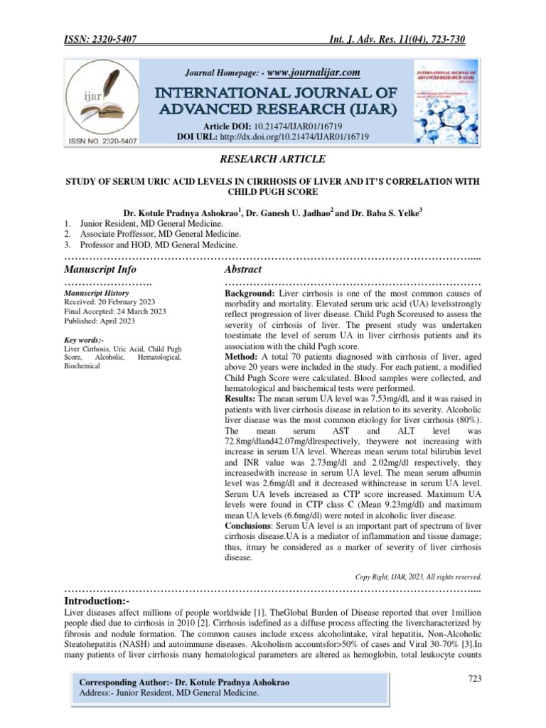Study of Serum Uric Acid Levels in Cirrhosis of Liver and Its ...