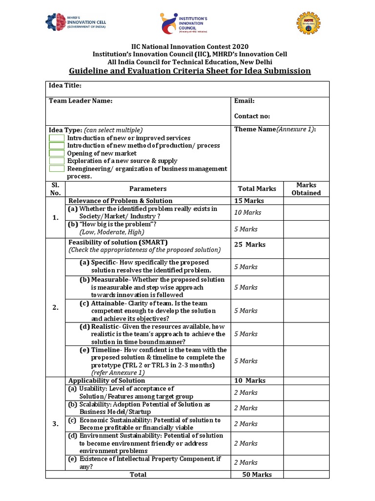 Idea Evaluation Form 1 | PDF | Prototype | Innovation