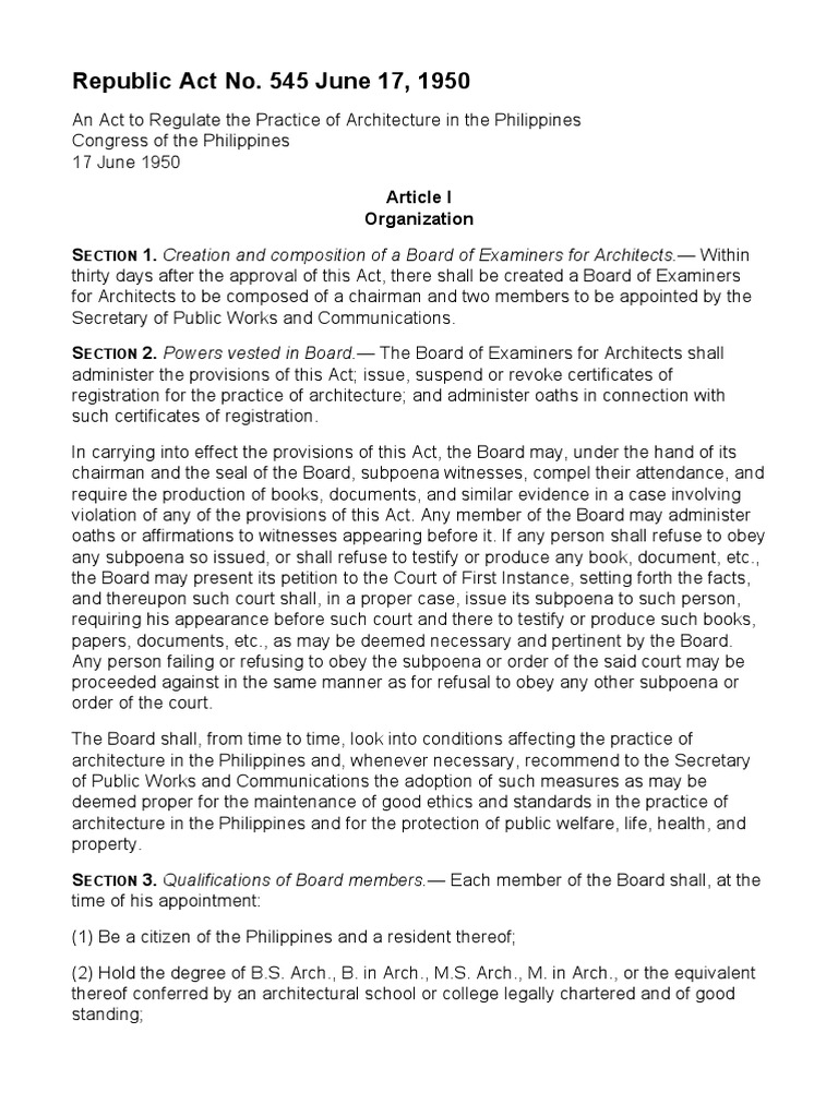 Ra 545 June 17 1950 | PDF | Architect | Subpoena