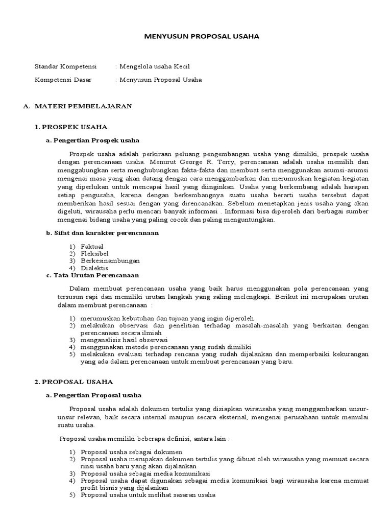 Materi Dan Tugas Proposal Usaha | PDF