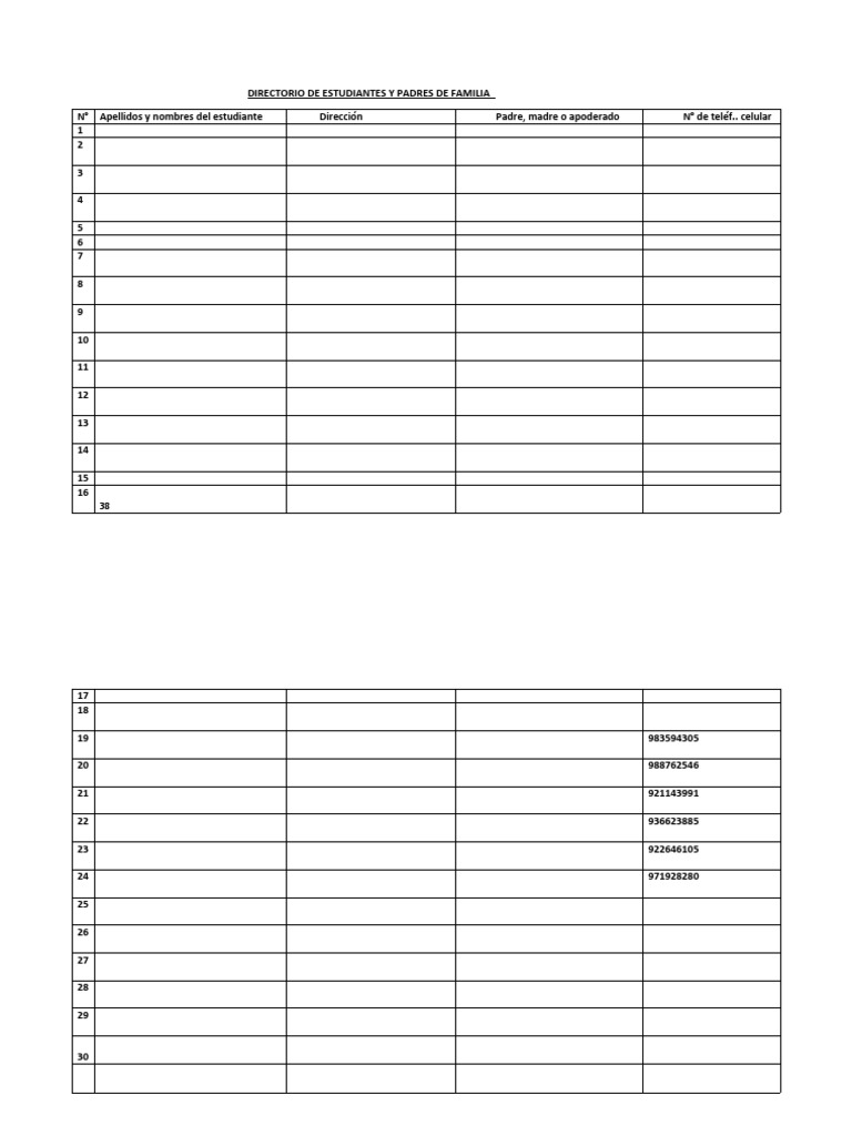 Directorio de Estudiantes y Padres de Familia | PDF