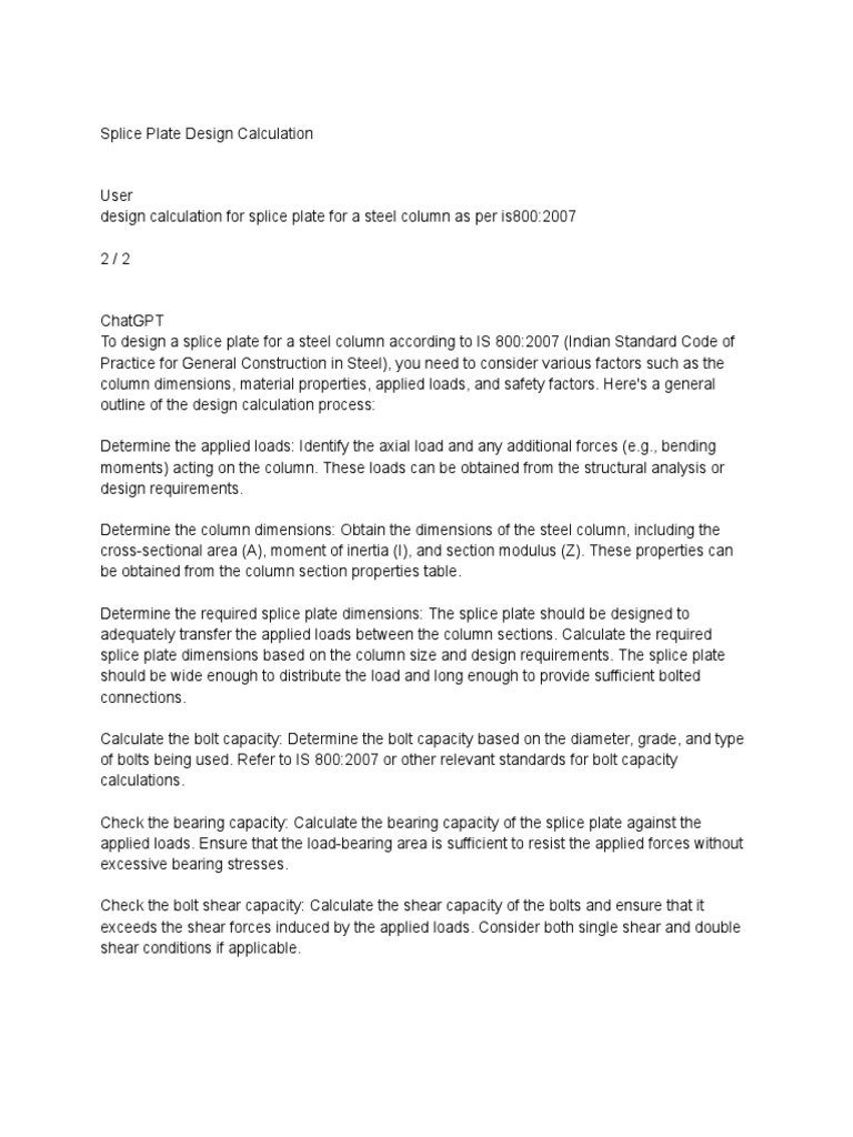 Splice Plate Design of Steel | Download Free PDF | Column | Structural ...