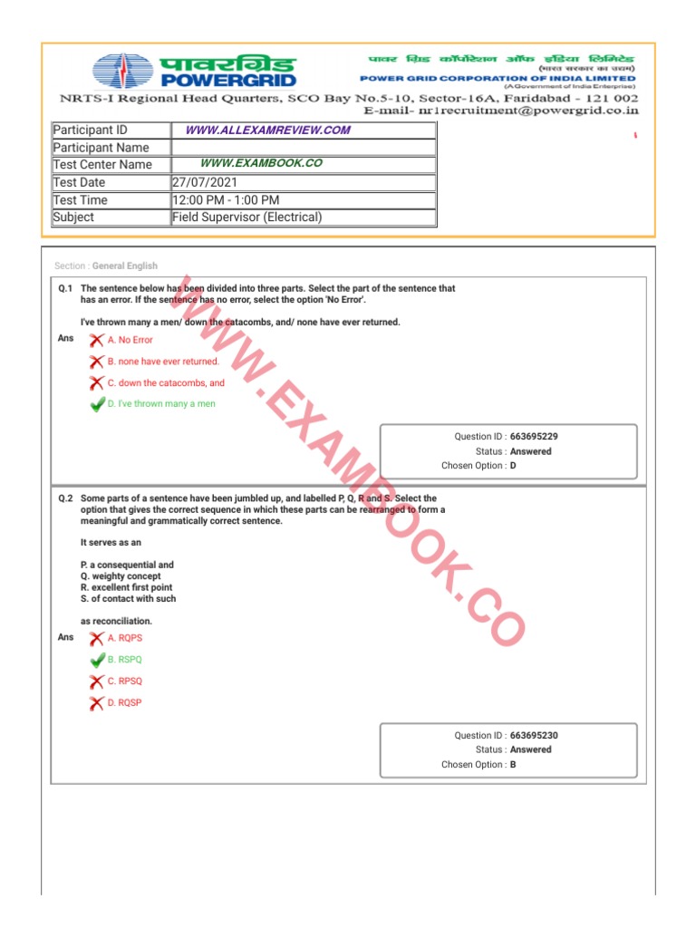 Electrical Supervisor Exam Questions | PDF | Alternating Current ...