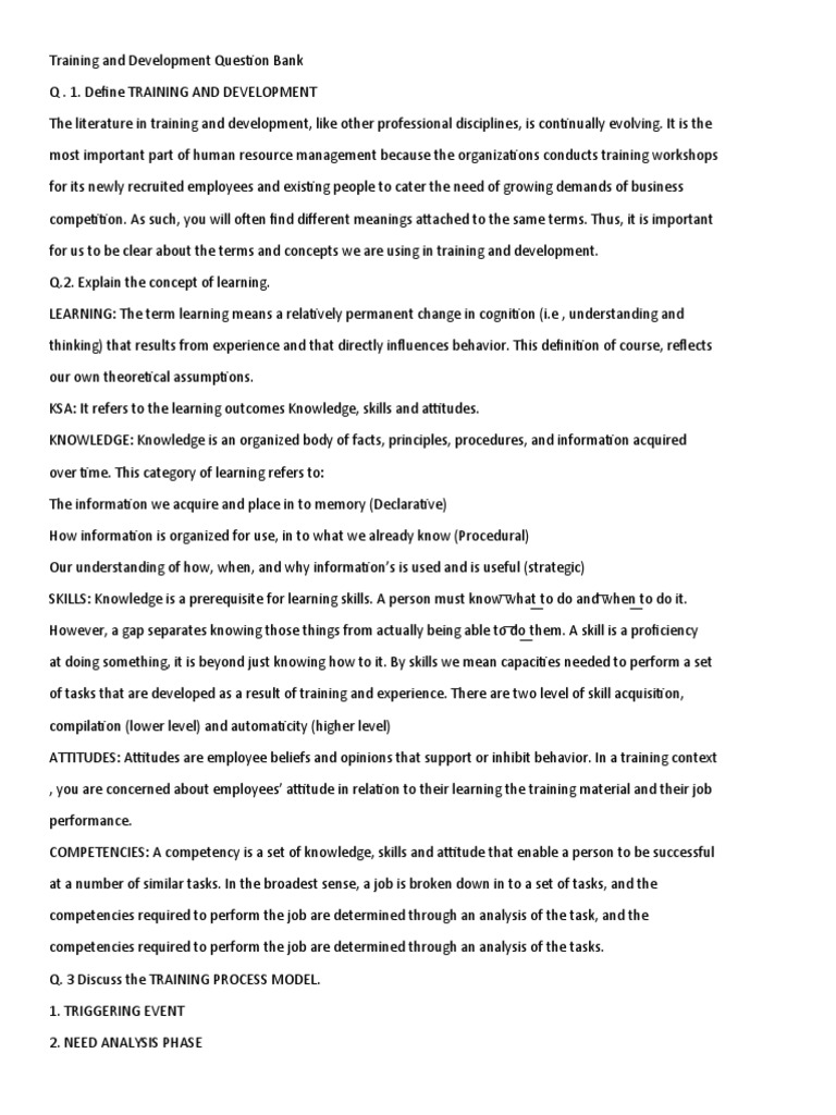 Training and Development Question Bank | PDF | Mentorship | Competence ...