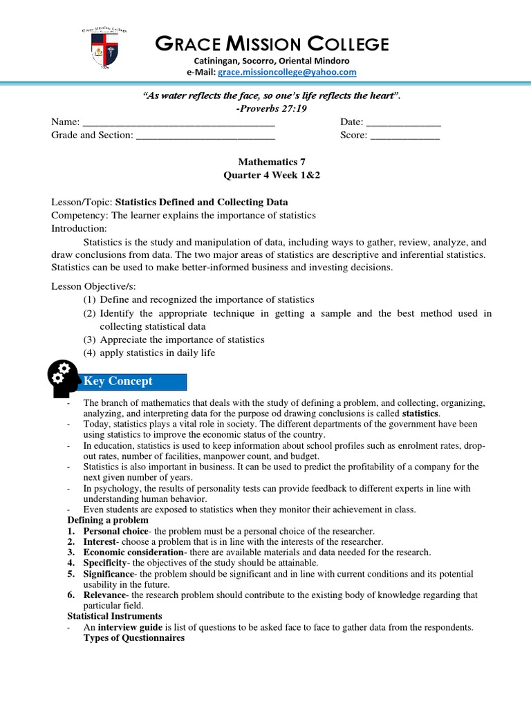 Q4W1 MATH7 Learning Activity Sheet1 | PDF | Sampling (Statistics ...