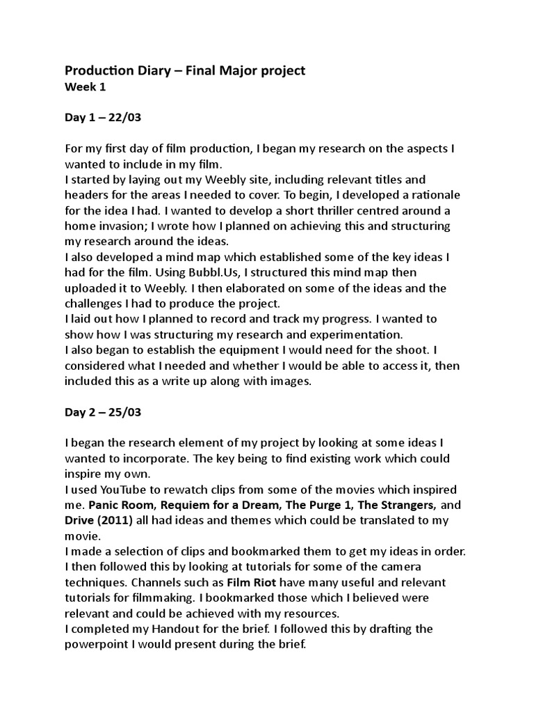 Production Diary | PDF