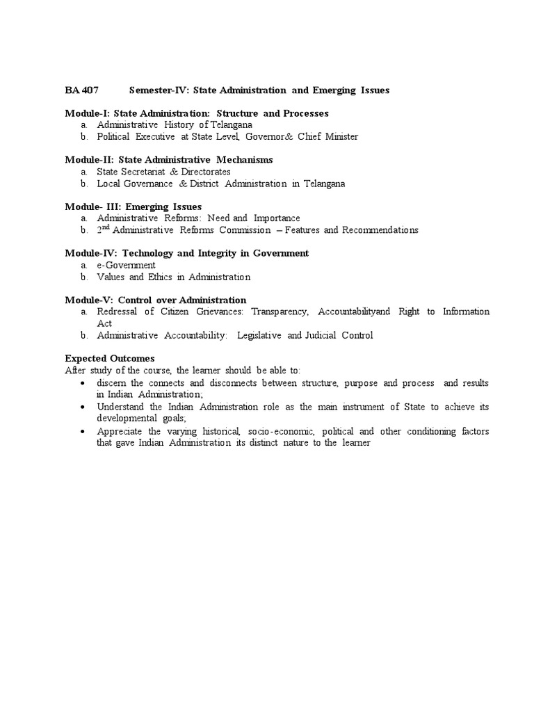 Public Administration 4th Sem Syllabus | PDF