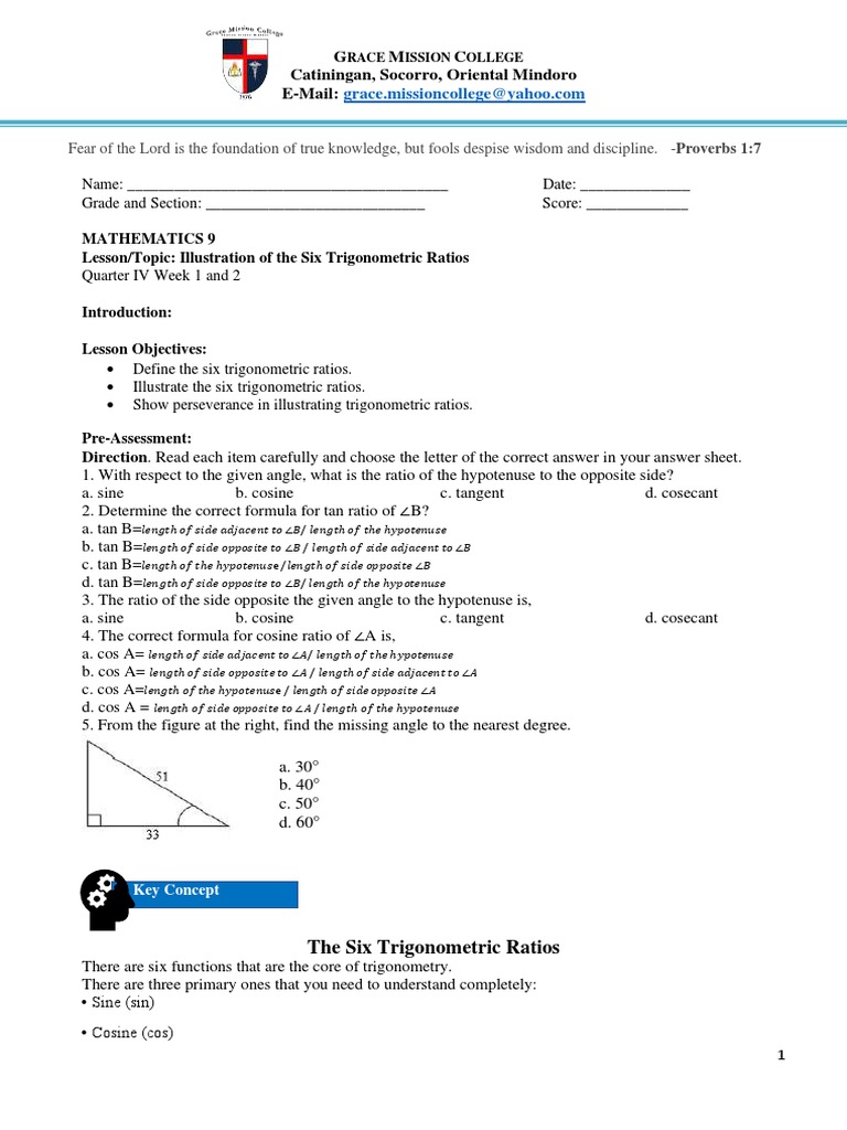 Math 9 q4 Week 1 | PDF | Trigonometric Functions | Trigonometry