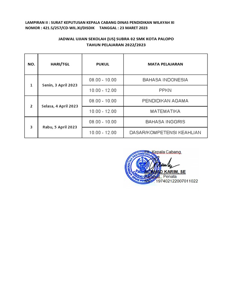 Jadwal US SMK Plp.1 | PDF