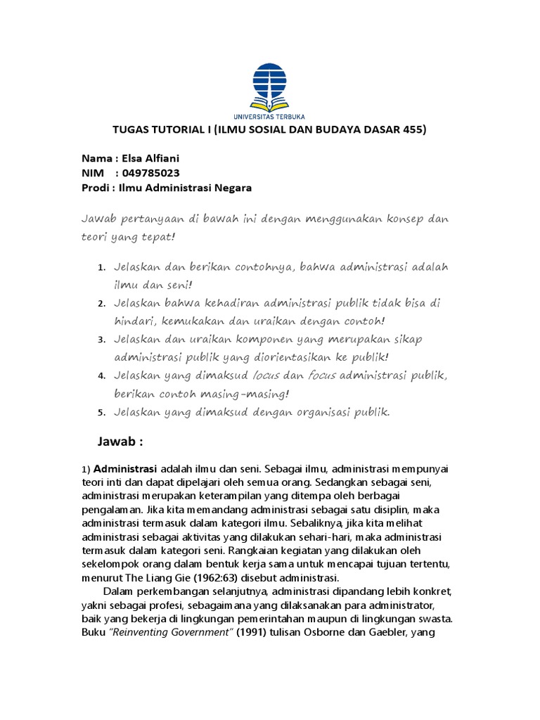 Tugas 1 Pengantar Ilmu Administrasi Negara Elsa Alfiani | PDF
