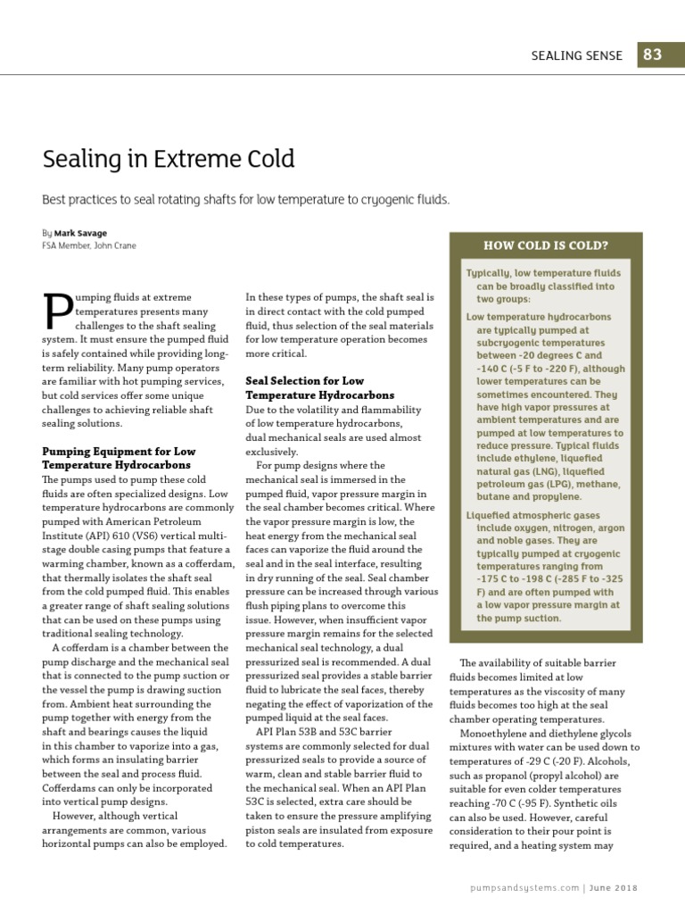 Sealing extreme cold application - FSA | PDF | Pump | Cryogenics