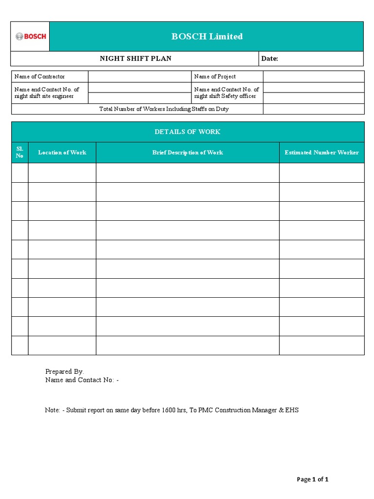 Night Shift Plan Pdf