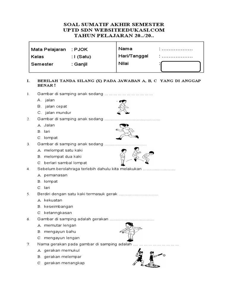 Soal SAS 1 PJOK Kelas 1 | PDF