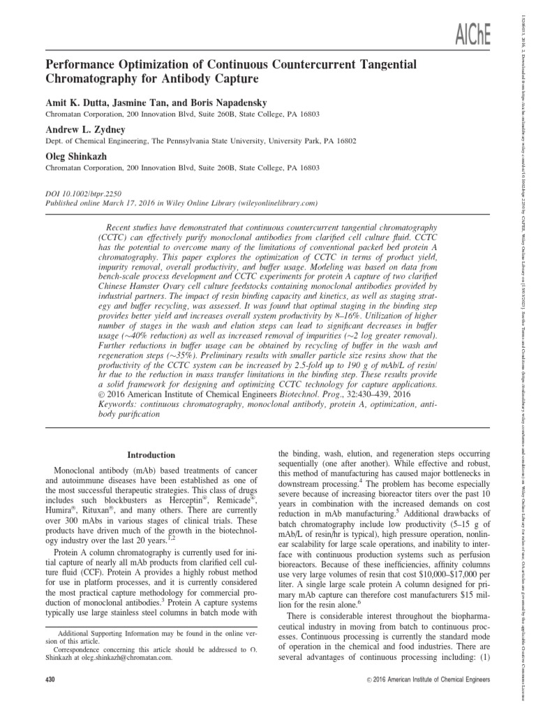 Biotechnology Progress 2016 Dutta Performance Optimization Of