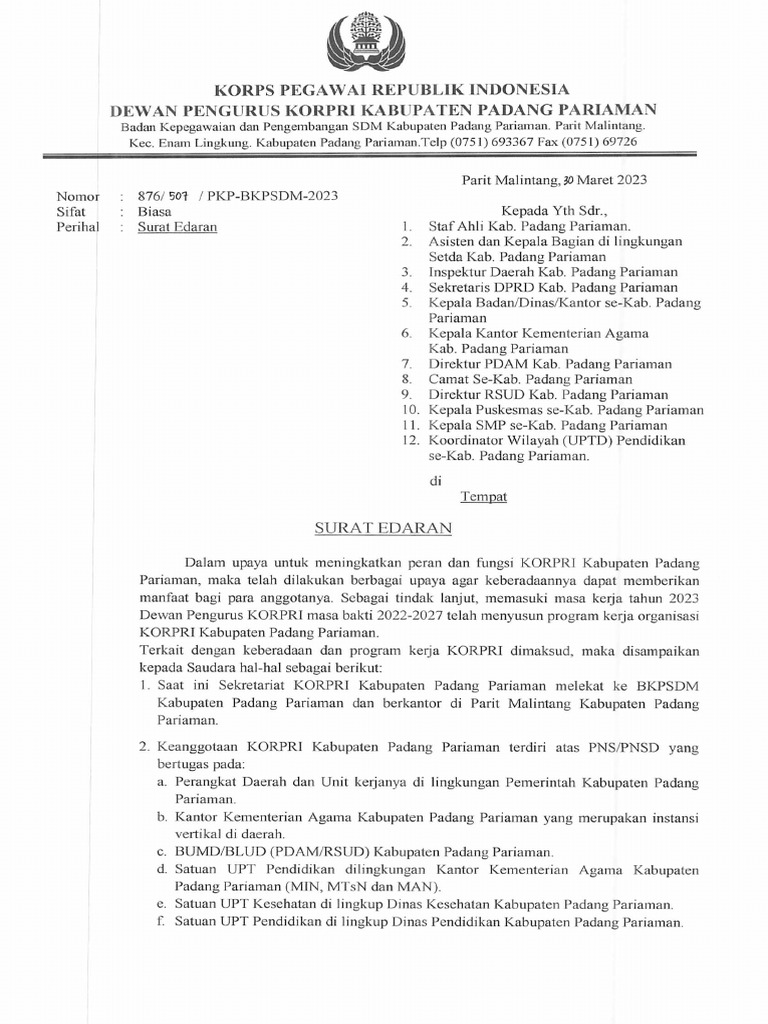 Surat Edaran Korpri 2023 | PDF