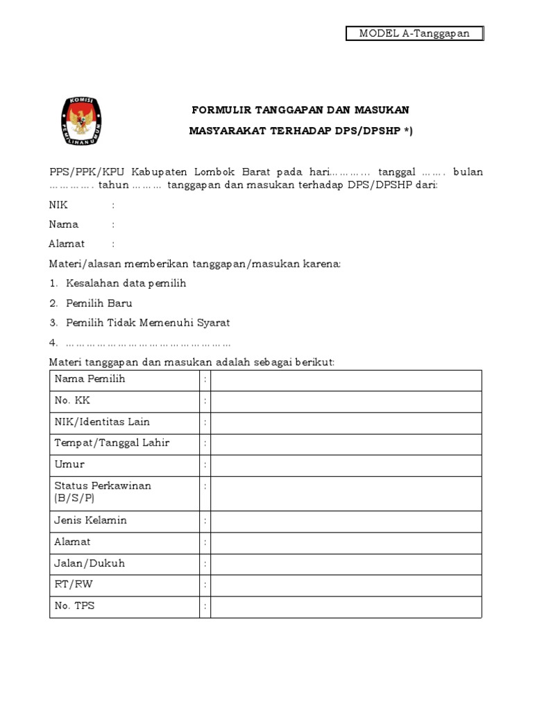 Formulir Tanggapan Dan Masukan Masyarakat | PDF