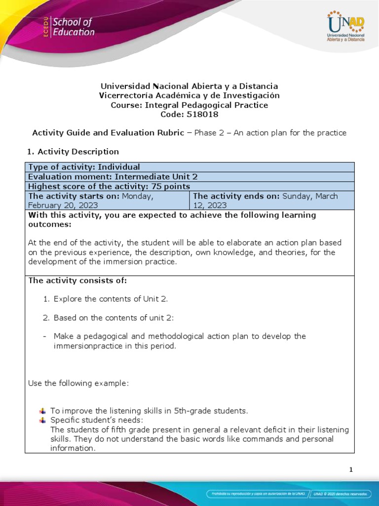 Activity Guide and Evaluation Rubric - Phase 2 - An Action Plan For The Practice | PDF ...