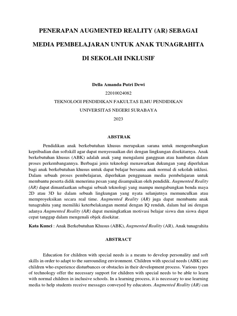 PENERAPAN AUGMENTED REALITY (AR) SEBAGAI MEDIA PEMBELAJARAN UNTUK ANAK TUNAGRAHITA DI SEKOLAH ...
