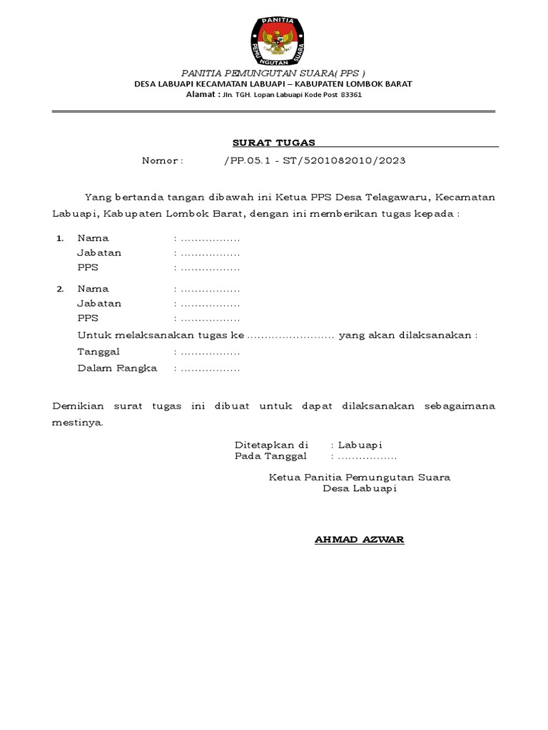 SURAT TUGAS (FORMAT DN.05.A) 2 Orang | PDF