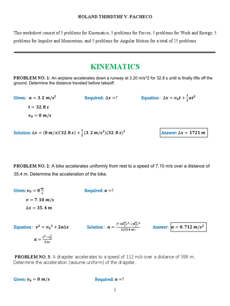 PACHECO, R.T. General Physics Practice Problems (Basics of Kinematics ...