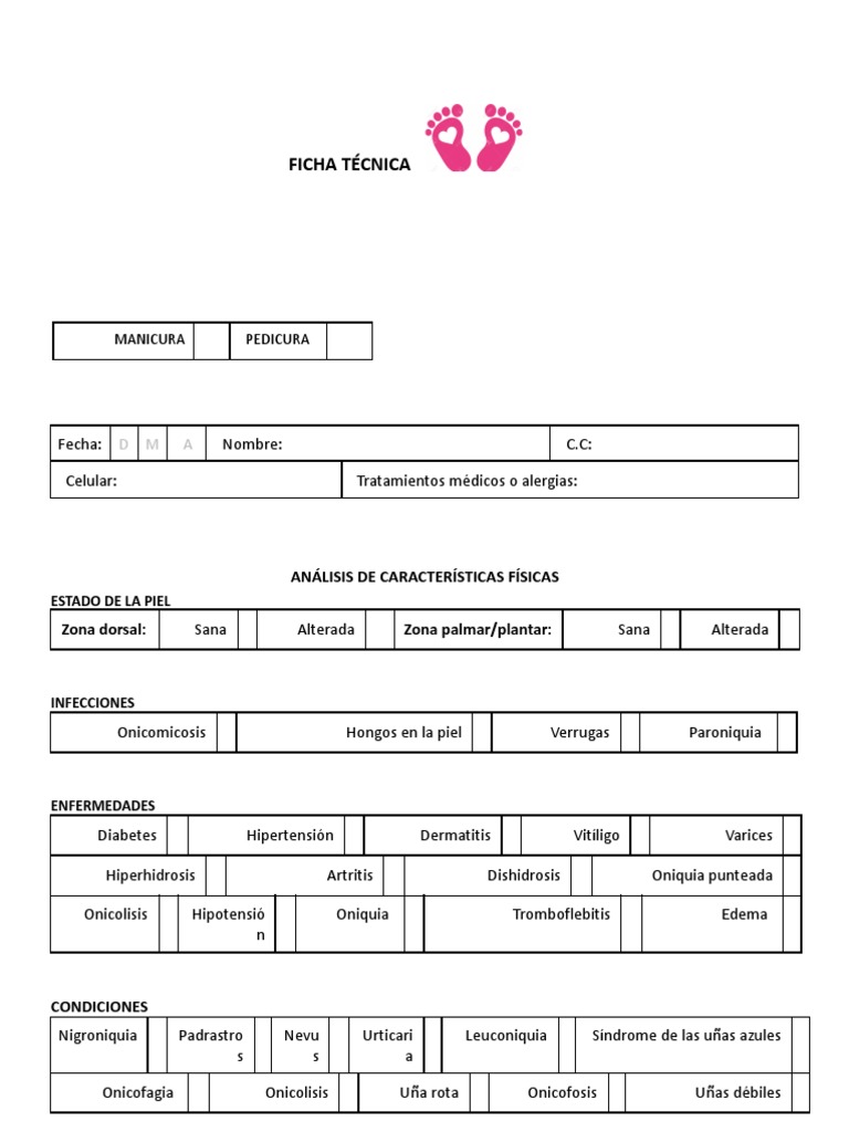 Ficha Tecnica de manicuRA Y PEDICURA | PDF | Clavo (anatomía) | Causas de la muerte