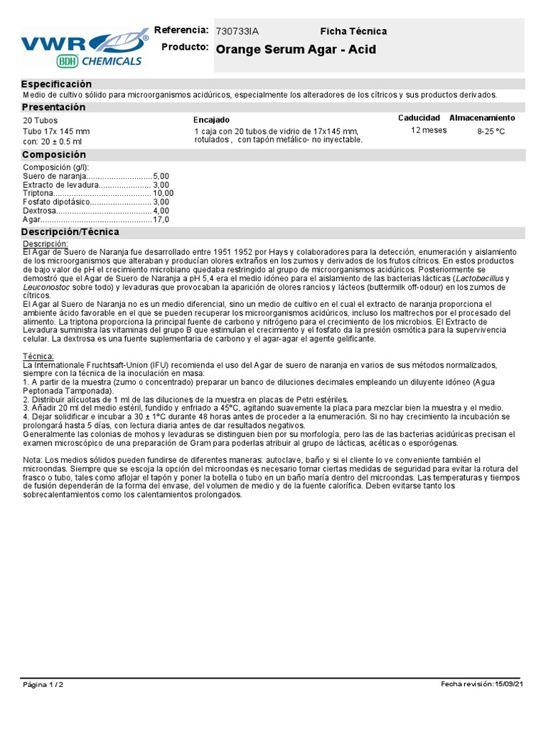 Ficha Tecnica Orange Serum | PDF | Microbiología | Organismos