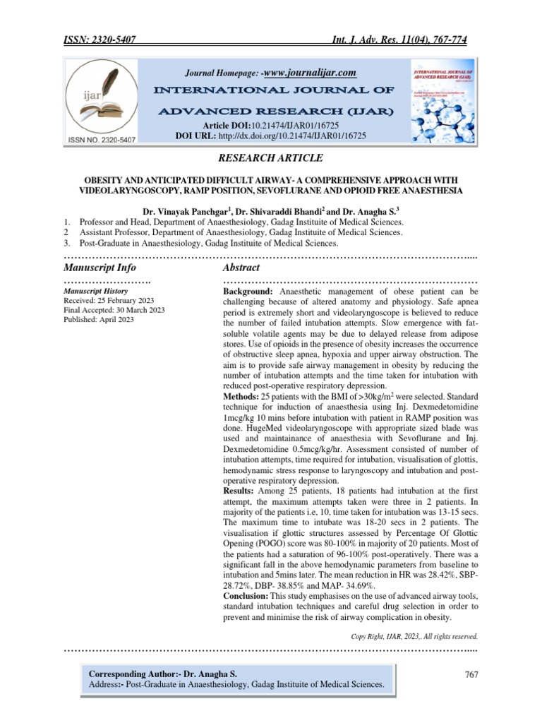 OBESITY AND ANTICIPATED DIFFICULT AIRWAY- A COMPREHENSIVE APPROACH WITH ...