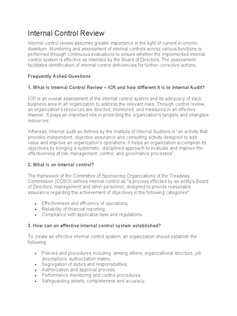 Internal Control Review | PDF | Internal Control | Internal Audit