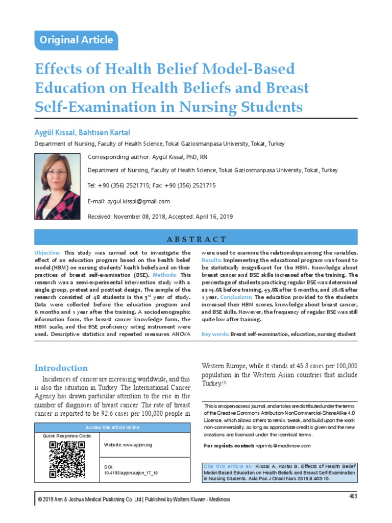 Q3 Effects of Health Belief Model Based Education On Health Beliefs and BreastSelf Examination ...