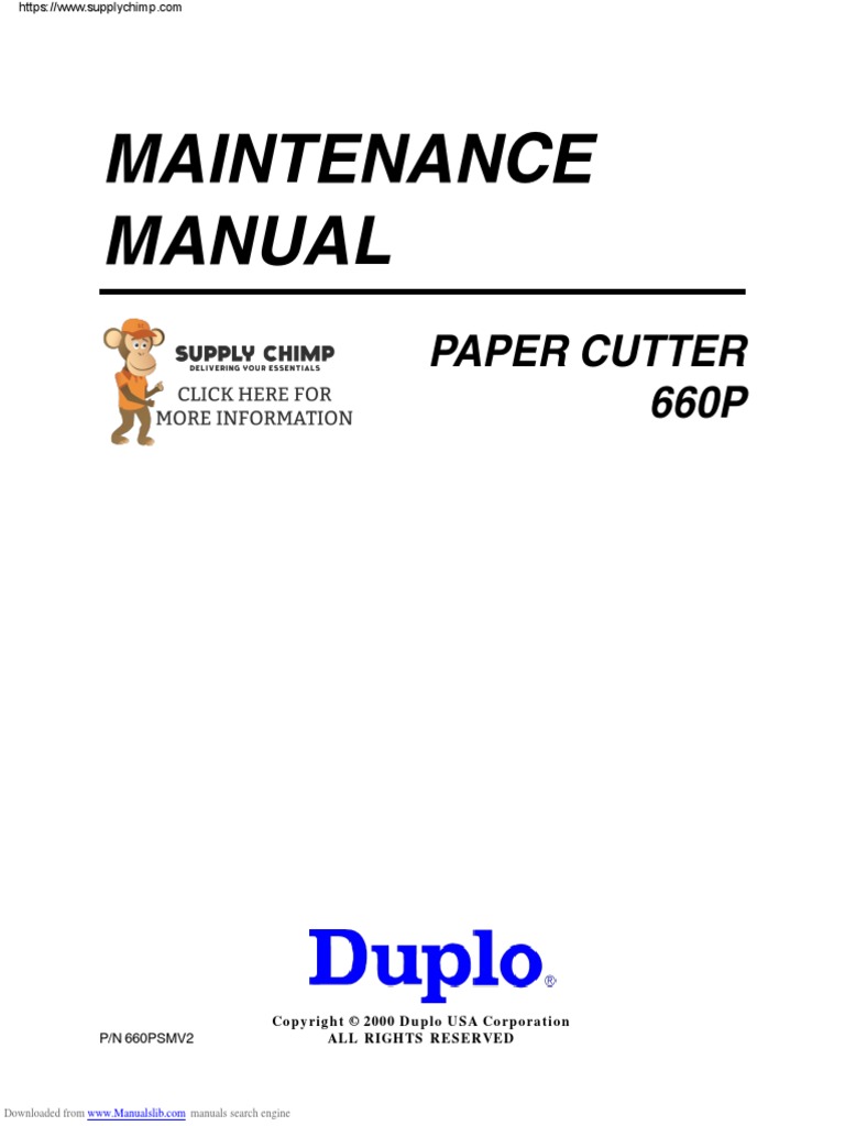 Maintenance Manual: Paper Cutter 660P | PDF | Valve | Screw