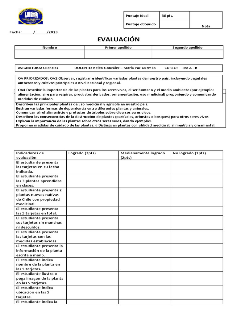 Pauta de Observacion Tarjetas Plantas Nativas | PDF | Plantas | Entorno ...