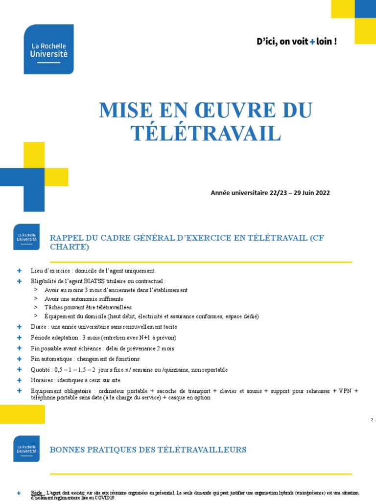 Mise en Oeuvre Du Télétravail - Année Universitaire 2022-2023 | PDF
