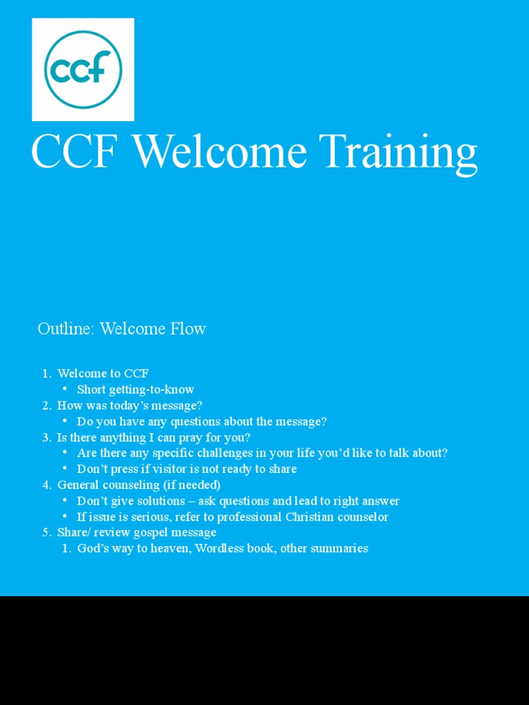 CCF Welcome Training Guide | PDF | Career & Growth | Self-Improvement