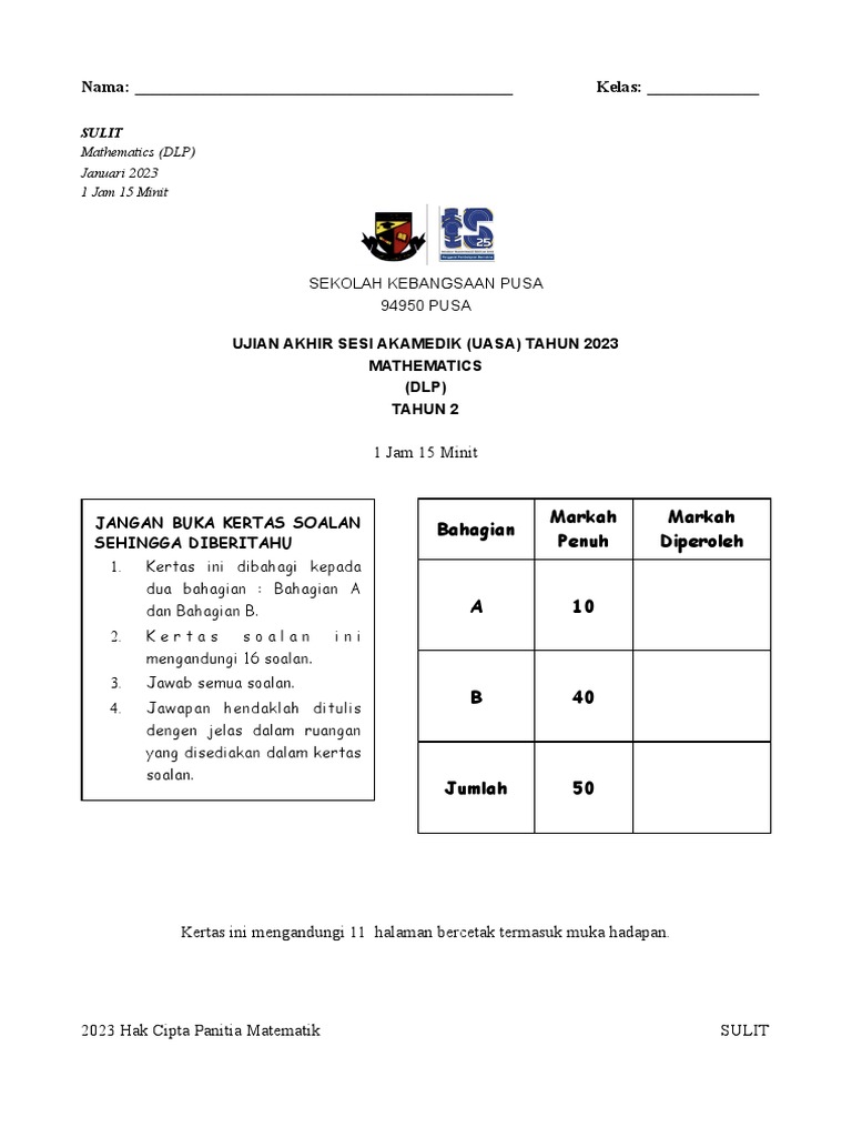 Uasa y2 Maths 2023 | PDF