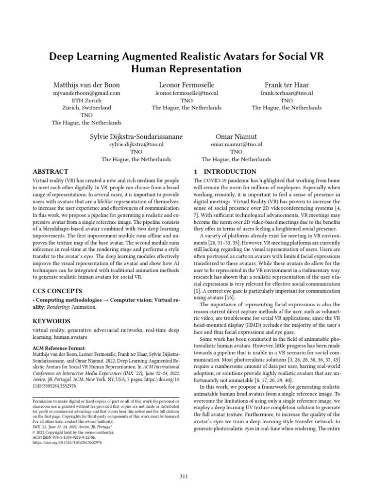 (LU) Deep Learning Augmented Realistic Avatars For Social VR Human ...